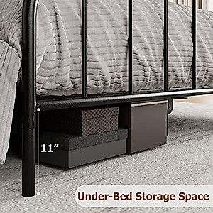 Homhougo Queen Size Bed Frame with Wooden Headboard and Footboard, Heavy Duty Metal Platform Bed Frame with Large Under Bed Storage, Noise Free, No Box Spring Needed, Black