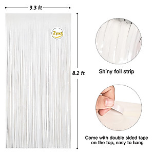 GINZU White Foil Fringe Curtains, 3.3x8.2 Feet Tinsel Streamers Birthday Party Decorations, Fringe Party Streamers for Graduation, Baby Shower, Gender Reveal, Disco Party