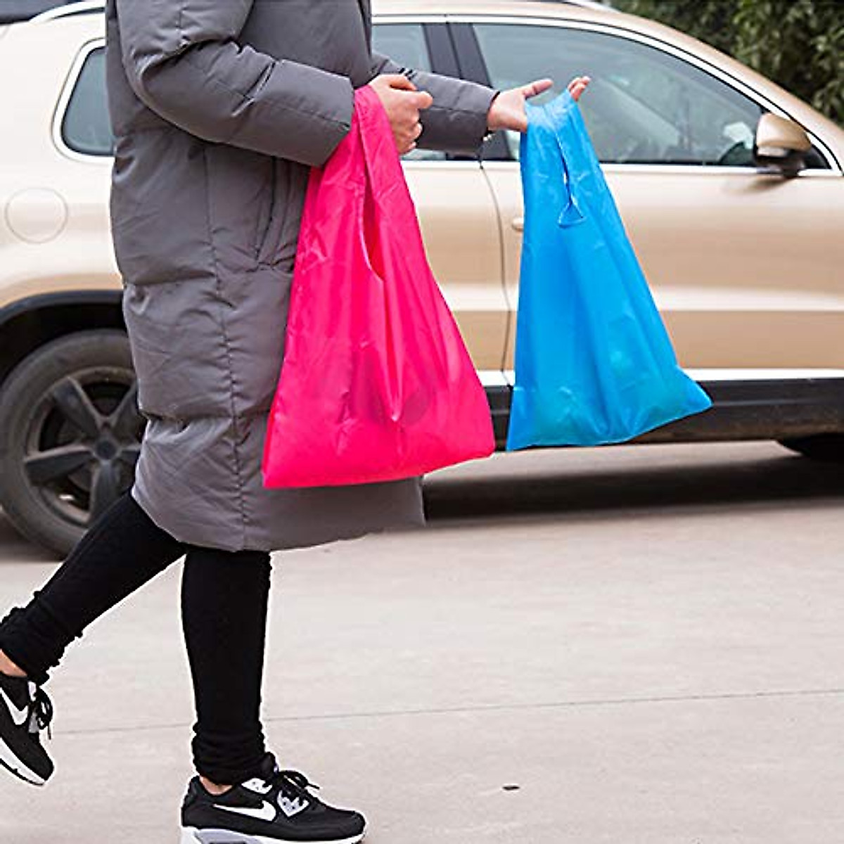 Reusable Grocery Bags Set of 6 Foldable Shopping Tote Bag,Washable, Durable and Lightweight (Solid Color Bags 6 Pack)