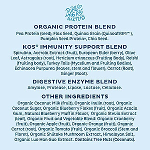 KOS Plant Based Protein Powder, No Erythritol, Blueberry Muffin - Organic Pea Protein Blend, Superfood with Spirulina & Immune Support Blend - Dairy Free, Meal Replacement for Women & Men, 15 Servings