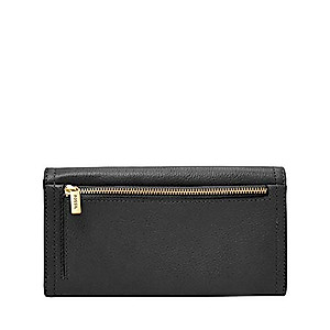 Fossil Women's Logan Leather Wallet RFID Blocking Flap Clutch Organizer, Black (Model: SL7833001)