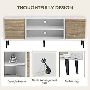 YESHOMY Modern TV Stand for 65" Television, Entertainment Center with Two Storage Cabinets, Retro Style Media Console for Living Room, Bedroom, Office, 58 Inch, White and Coffee