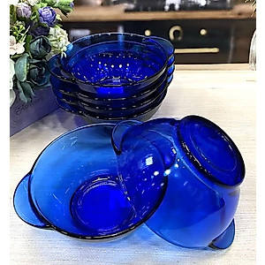 STP GOODS Glass Dinner Plates - Set of 4, Blue Cobalt Transparent Glass Eating Plates, Circular Glass Dinnerware for Salad, Bread, Dinner (15 Oz Glass Dessert Cup Set, Set of 4)