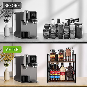 YINMIT Coffee Bar Accessories Organizer, Spice Rack Organizer, Wooden Kitchen Counter Shelf, 2 Tier Coffee Organizer Station for Countertop, Coffee Condiment Rack for Mugs, Cups, Cream, Syrup (Medium)