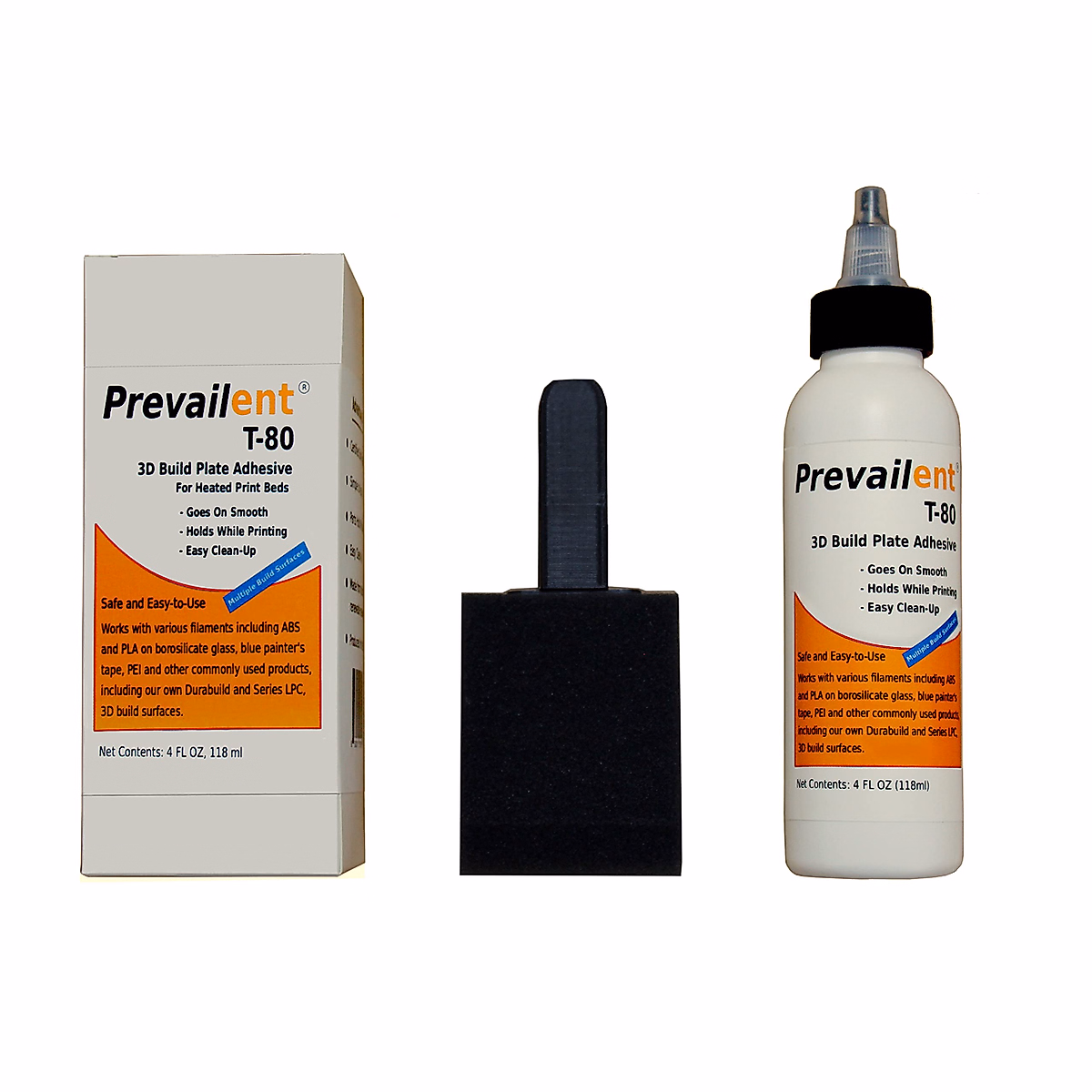 Prevailent T-80, 3D Printer Bed Adhesive Glue - Helps Prevent Warping, Strong Hold and Easy Release with Various Build Plates and Filament Types Including PLA, ABS, TPU, and PETG, 4 fl oz. (118ml)