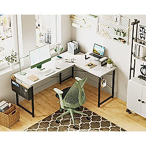 ODK L Shaped Desk, 59" Computer Corner Desk, Gaming Desk, Home Office Writing Desk with Monitor Shelf, Space-Saving Workstation Desk, Modern Simple Wooden Desk, Easy to Assemble, White
