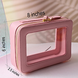 SANHECUN Toiletry bag waterproof cosmetic organizer with handle large opening for travelling (Pink)