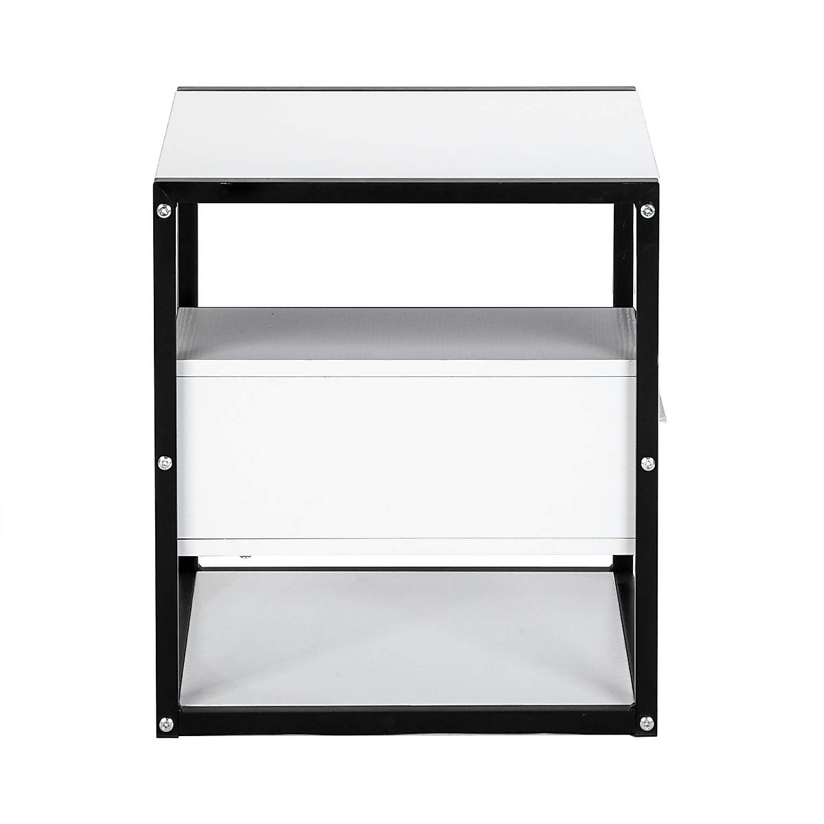 Nightstand Set of 1 with Drawer Modern Square End Side Table for Storage, Open Shelf in Bedroom, Living Room, Small Space, Stable Metal Frame, White