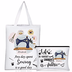 Sewing Tote Bag 2 Pieces Canvas Bag Sewing Gift Cosmetic Bag Quilting Gifts for Quilters Sewing Gifts for Sewing Lovers, Women, Mom