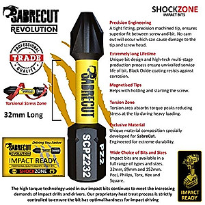 4 Piece SabreCut SCRK1 Magnetic 2 23/64" and 5 63/64" Professional Impact Bit Holders with 2 x 1 7/64" PZ2 Screwdriver Impact Bits Compatible with Dewalt, Milwaukee, Makita, Bosch and Others