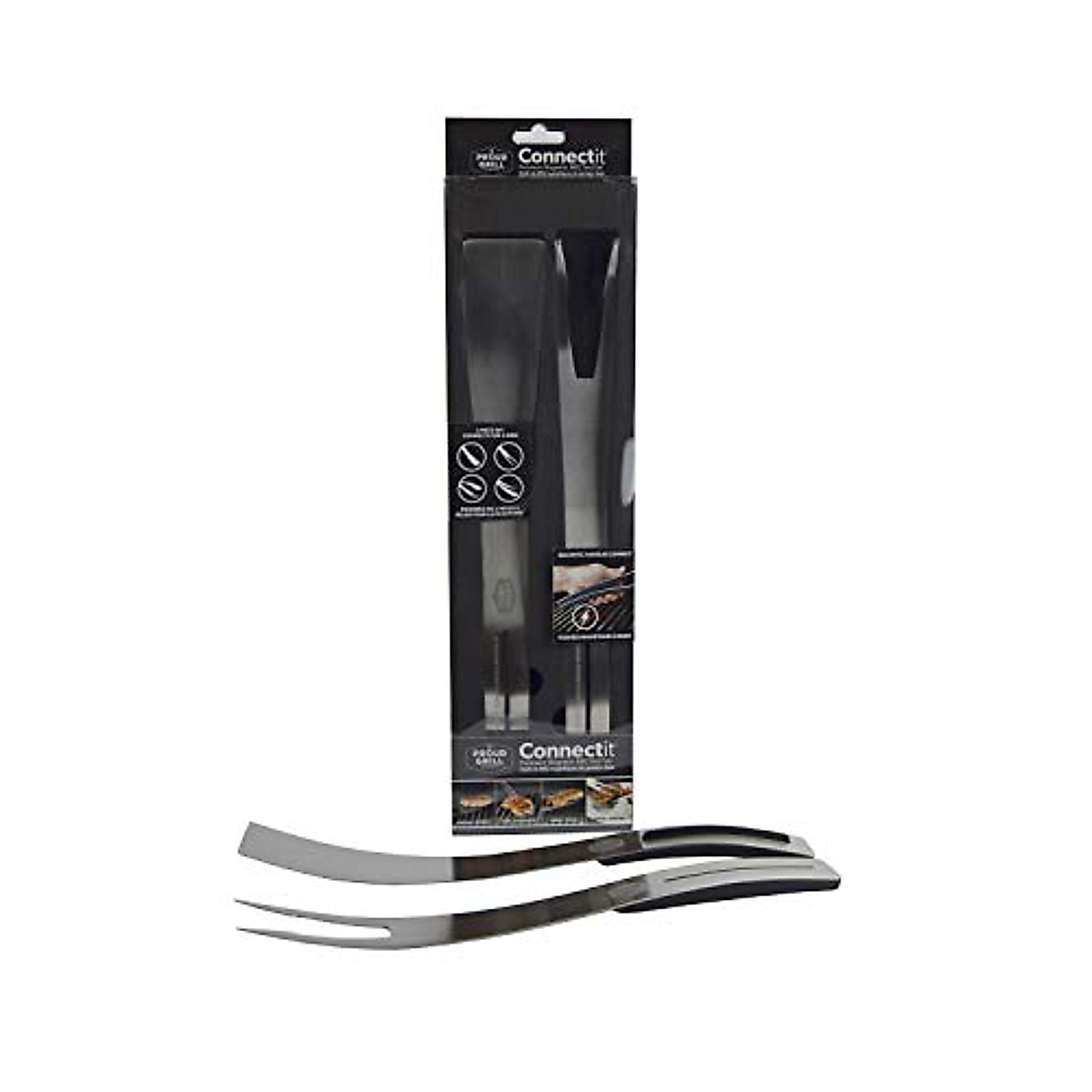 Proud Grill Connect it Magnetic BBQ Tool Set - 2 BBQ Tools - 4 Uses | Elegant Stainless Steel Design| Spatula and Fork Connect to use as Tongs and Server | Premium BBQ Utensil and Grill Accessory