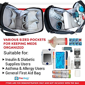 PracMedic Bags Insulin Travel Case - Travel Medicine Bag- Diabetes Medicine Bag for Medical Supplies, Insulin, Epipen, Auvi Q, Inhaler Spacer, Pill Bottle (T-MEDS Black)