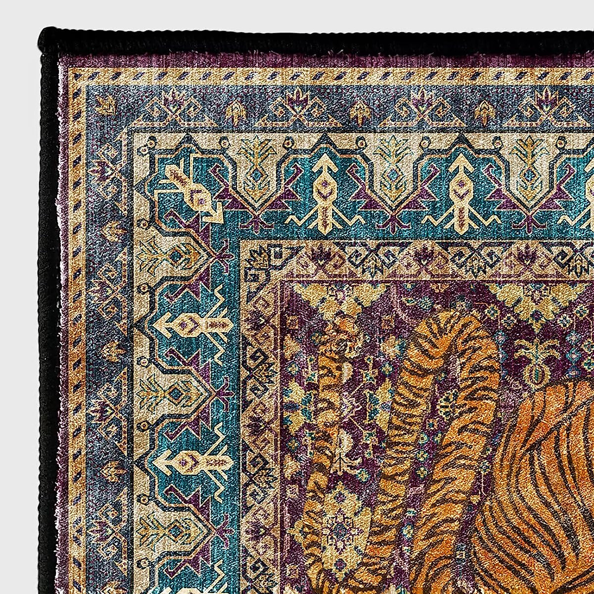 Tibetan Tiger Rug Boho Leopard Print Rug 4x5 ft Animal Print Area Rug for Bedroom Yellow Tiger Carpet for Living Room Non-Slip Washable Door Mat
