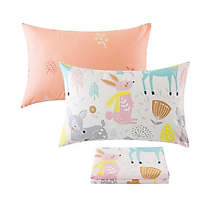 Cliab Woodland Creatures Bedding Twin for Kids Girls Baby Pink Cute Animals Print Rabbit Dear Reversible Bed Set 100% Cotton Duvet Cover Set Zipper Closure Corner Ties 2 Pieces