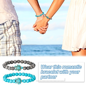 Bonuci Turtle Bracelet 4 Pieces Sea Turtle Beads Ocean Bracelets Natural Stone Turquoise Stretch Bracelet Turtle Bracelet Gifts for Women Men