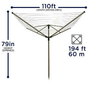 Strata Heavy Duty Rotary Outdoor Drying Rack - 194 Feet Umbrella Clothesline Outdoor Dryer, Light Weight Aluminum Frame Outside Clothes Drying Rack, Sahara Beige