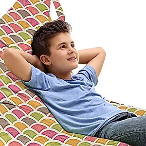 Ambesonne Scale Lounger Chair Bag, Retro Style Half Circles with Stripes Ornamental Geometric Composition Mosaic Pattern, High Capacity Storage with Handle Container, Lounger Size, Multicolor