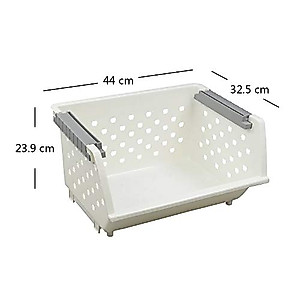 Dehouse 3-Pack Plastic Stacking Storage Organizer Basket, Stackable Basket, White