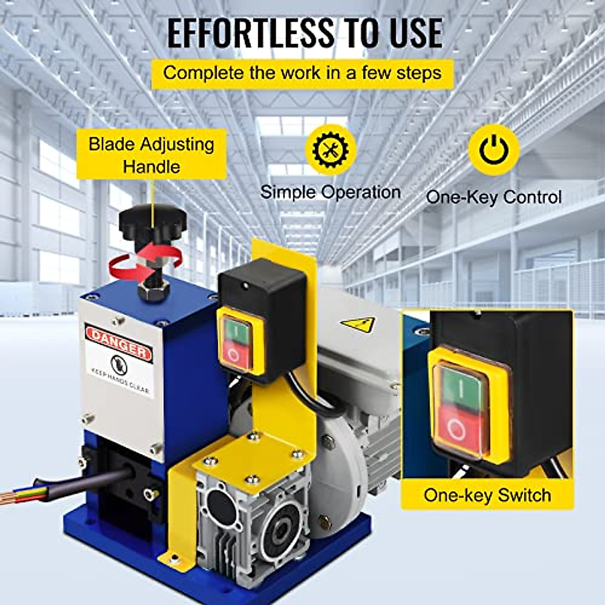 Happybuy Automatic Electric Wire Stripping Machine 0.05"-0.98", Cable Wire Stripper Machine, Portable Wire Stripper Machine for Scrap Copper Recycling, Including A Extra Blade(Dark Blue)