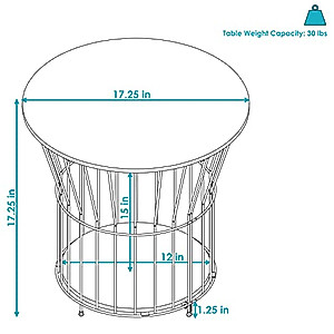 Sunnydaze 17.25-Inch H Modern Pedestal Wire Side Table with Faux Woodgrain Pull-Open Tabletop - Brown