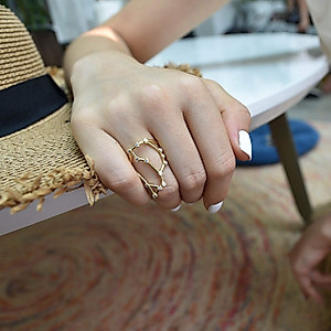 18K Gold Plated Sterling Silver Bezel Set Constellation Zodiac Rings - Gemini (May 21 - Jun 20）