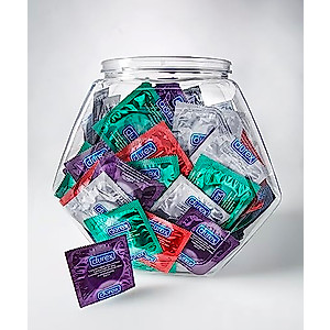 Durex Condom Fish Bowl Natural Rubber Latex Bulk Condoms, 144 Count, a Variety Pack Assortment of Ultra Fine & Lubricated Condoms for Men