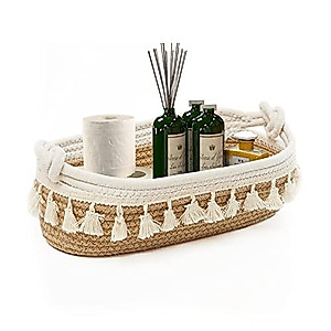 HOSROOME Small Cotton Rope Woven Basket Toilet Paper Baskets for Organizing Decorative Basket for Boho Decor Small Storage Basket for Bedroom Nursery Livingroom Entryway,Beige