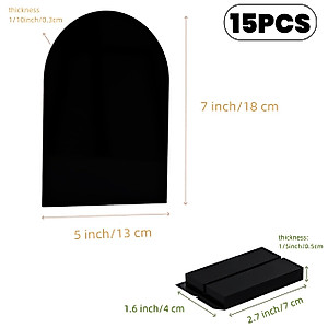 QSONG SHOP 15PCS Acrylic Table Signs with Stands- 5""x7"" Black Arched Acrylic Wedding Numbers and Base,1/8"" Thick Modern Arch Acrylic TableTop Sign for Wedding Reception Event Party (Full Black)
