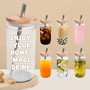 MCleanPin 24OZ Glass Cups with Lids and Straws,Iced Coffee Cups with Lids,Reusable Boba Cups,Smoothie Cups,Mason Jars Cups with Lids and Straws,Drinking Glasses Cups,Glass Tumbler for Travel