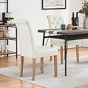 Yaheetech Tufted Dining Chairs Button Parsons Diner Chair Upholstered Fabric Dining Room Chairs with Solid Wood and Padded Seat Stylish Dining Chairs Kitchen Chairs Set of 2, Beige