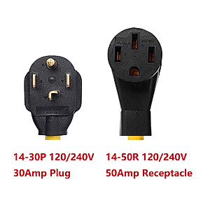 NEMA 14-30P to 14-50R 120V/240V 30 Amp 4 Prong Male Plug to 50 Amp 4 Prong Female Outlet Receptacle Generator Welder Welding Dryer PHEV EV Charger Compatible Tesla RV Power Cord Adapter