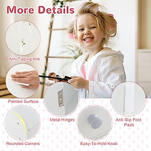 HONEY JOY Kids Vanity Set with Lighted Mirror, 2 in 1 Princess Toddler Dressing Table w/Open Storage Shelves & Drawer, Wooden Makeup Table & Chair Set, Pretend Play Vanity Set for Little Girls, White