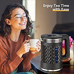Electric Kettle, 1.7L Hot Water Kettles Upgraded One Wipe Clean Bottom, Quiet Water Boiler with LED Indicator, Glass Tea Kettles for Boiling Water, Auto Shut-Off & Boil-Dry Protection, Black