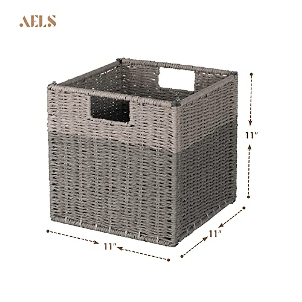 AELS Woven Baskets for Storage, Natural Hand-woven Storage Baskets for Organizing, Cubby Cubes Storage Bins for Shelves, 11" Modern Farmhouse Square Storage Cubes with Handles, Ombre Gray, 2 Pack