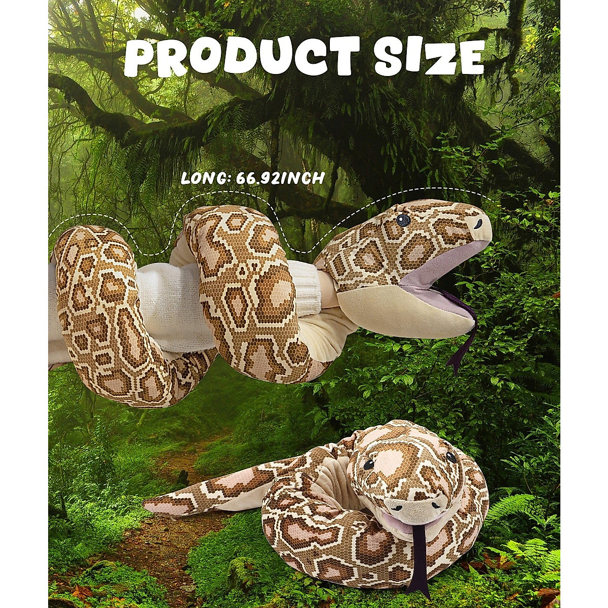 Giant Python Plush Stuffed Snake - 66.92Inch Snake Plush Toy Hand Puppet, Python Pillow Cushion Gifts for Birthday djungelskog Party Prank Props