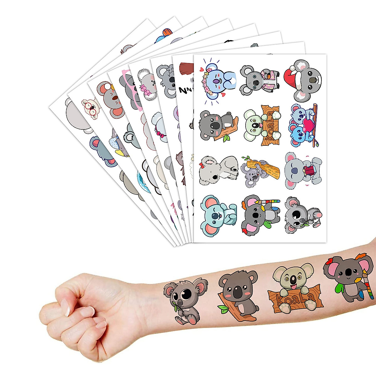 Koala Temporary Tattoos Birthday Party Supplies Decorations 96PCS Cute Tattoos Stickers Party Favors Kids Gifts Girls Boys Classroom School Prizes Themed