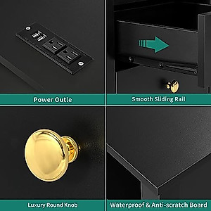 YITAHOME Nightstand with Charging Station, Night Stands with 2 Drawers for Bedroom, Modern Bedside Table End Side Table with USB Ports and Outlets, Set of 2, Black