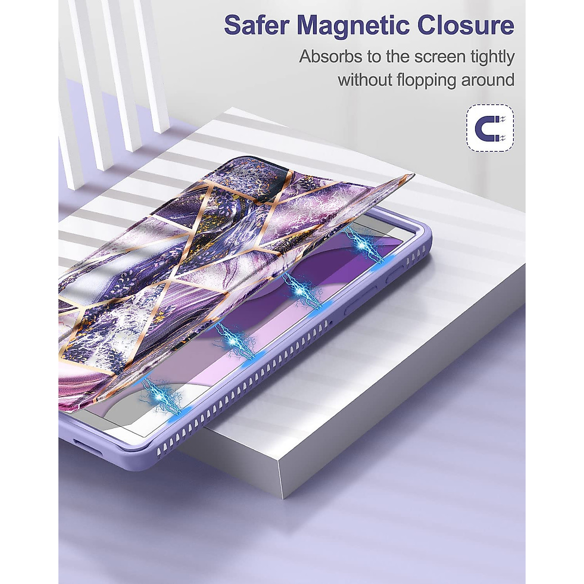 ONPINT Case for Samsung Galaxy Tab A7 Lite Case 2021 8.7 Inch (SM-T220 / T225 / T227),【Built in Screen Protector】 Lightweight Leather Case Full Body Smart Cover with Magnetic Trifold Stand-Purple