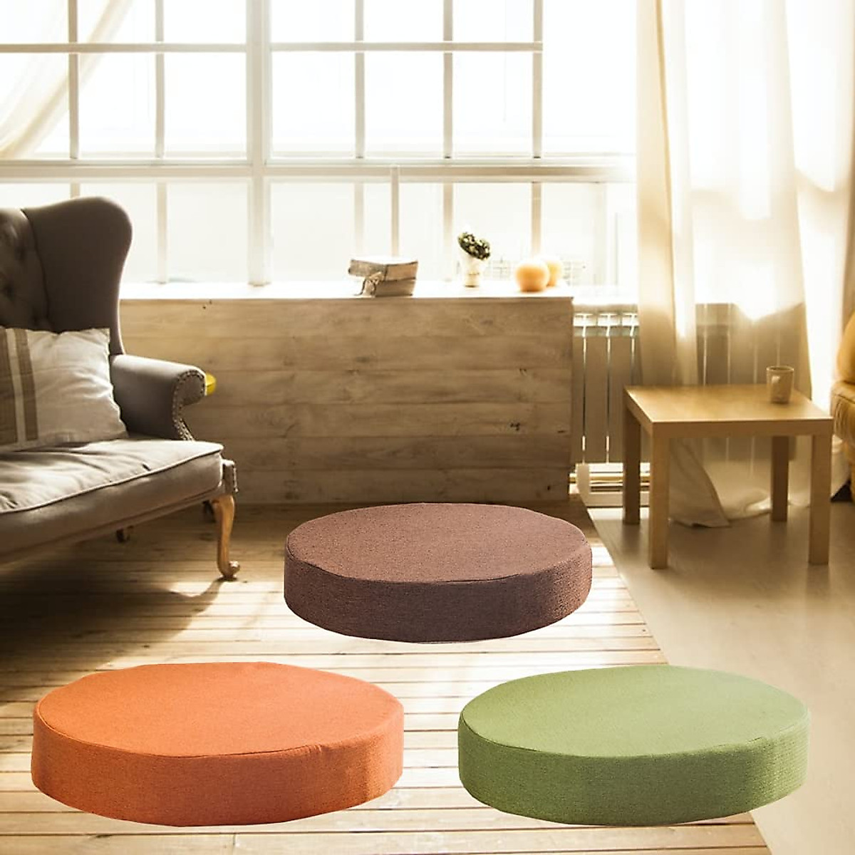 XIOU Thickened Bay Window Seat Pads, Soft Square/Round Chair Seat Cushion, Tatami Floor Linen Cushion, for Living Room, Dinning Room Chair (Round, Black,17.7x1.9in)