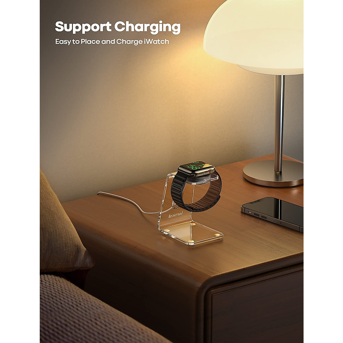 Acrylic Watch Stand for Apple Watch Charger - Lamicall Desk Watch Charging Dock, Transparent Clear iWatch Charger Holder Nightstand, Fit for All Apple Watch, Series SE, Ultra, 10/9/8/7/6/5/4/3/2/1