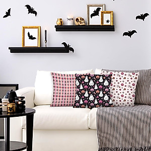 JarThenaAMCS 12Pcs Halloween Cotton Fabric Bundles 18 x 22 Inch Pumpkin Ghost Flower Fat Quarters Pink Black Holiday Sewing Fabrics for DIY Craft Party Decor