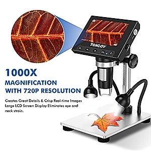 TOMLOV 1000X Error Coin Microscope with 4.3" LCD Screen, USB Digital Microscope with LED Fill Lights, Metal Stand, PC View, Photo/Video, SD Card Included, Windows Compatible, Model- DM4S