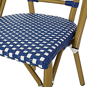 Christopher Knight Home Gwendolyn Outdoor French Bistro Chairs (Set of 2), Blue + White + Bamboo Print Finish