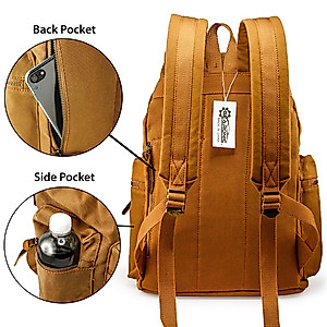 GEARONIC 21L Vintage Canvas Backpack for Men Women Leather Rucksack Knapsack 15 inch Laptop Tote Satchel College Military Army Shoulder Rucksack Hiking Bag-Yellow