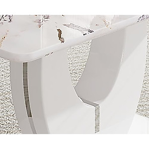 LKTART 63'' Dining Table Faux Marble White Desktop for Kitchen Dining Living Room