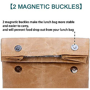 RUNHENG Canvas Lunch Bag, Waterproof Lunch Box with 2 Magnetic Buckles,Insulated Bag – Reusable Waterproof Tear, Leak Resistant, Spill Proof Thermal Cooler Lunch Box