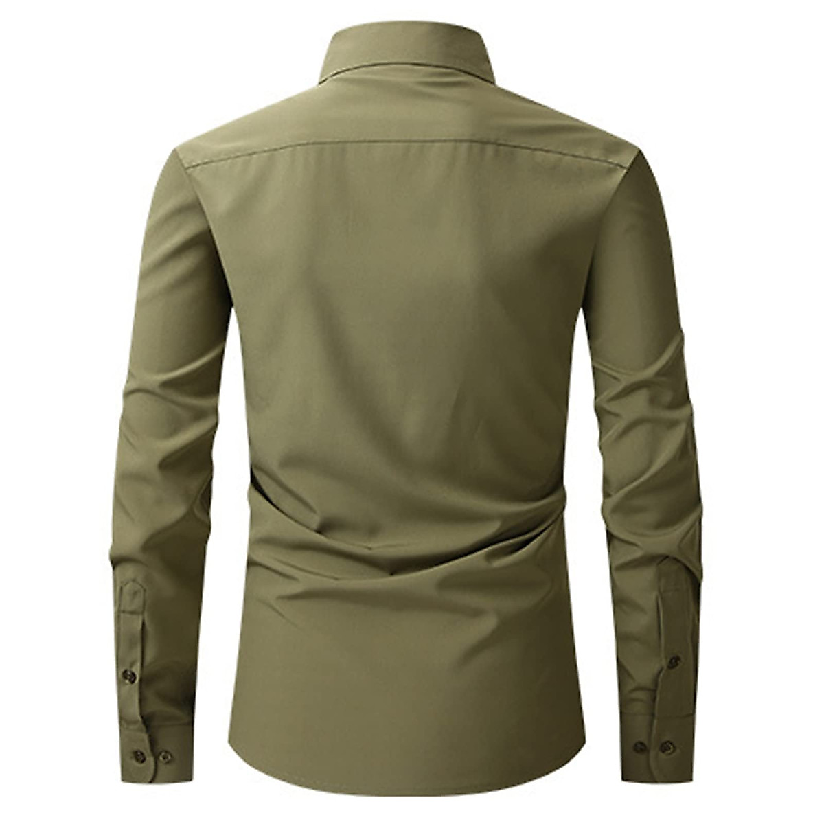 ATOFY Men's Long Sleeve Dress Shirt Regular Fit Casual Button-Down Solid Shirt with Pockets(Army Green, L)