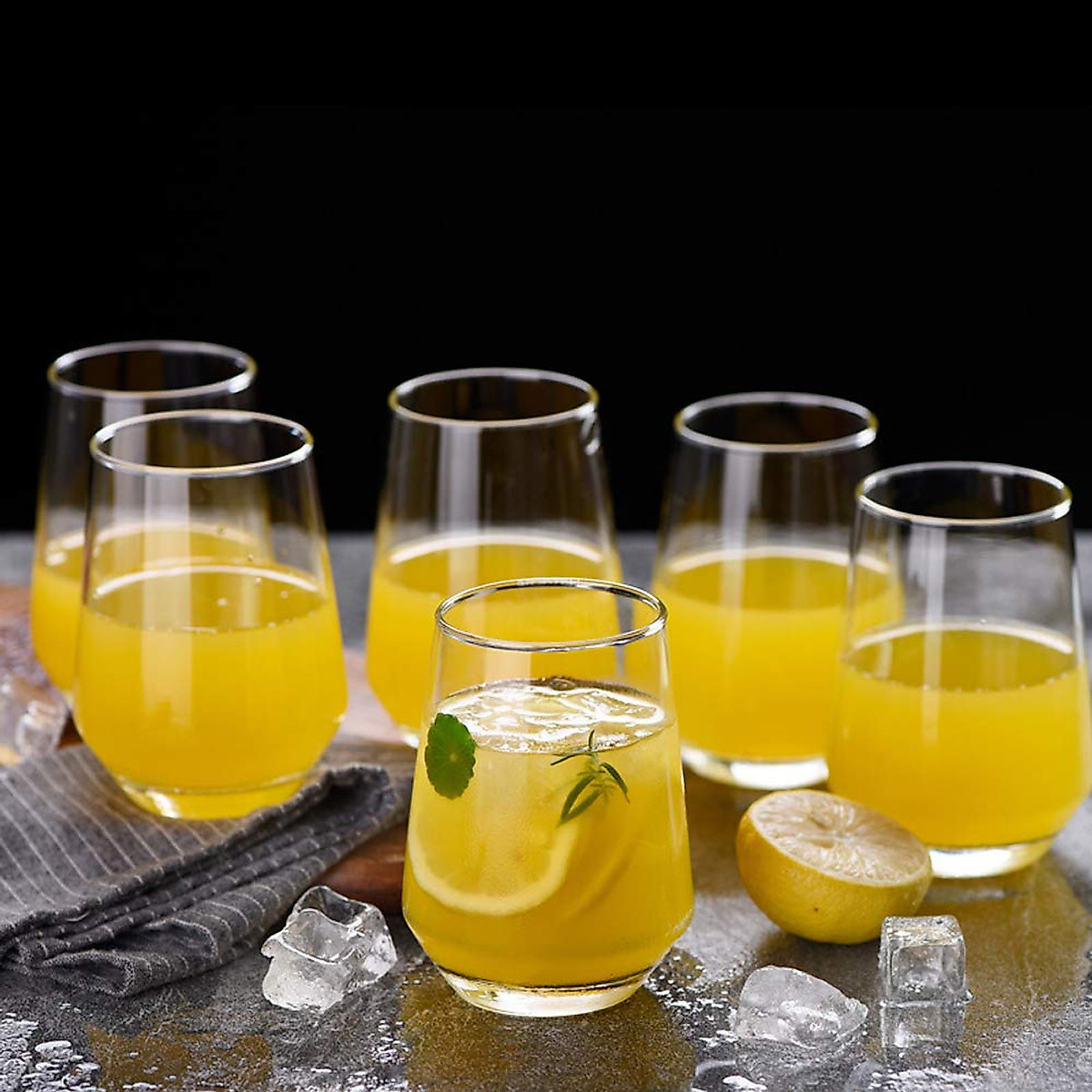 Ecentaur Water Glasses Set of 6 Highball Drink Glasses Juice Glasses Base Glassware for Wine Beer Whiskey Cocktails Beverage Drinking Tall Tumbler