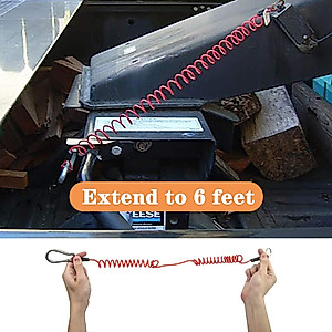 DPEI XUAN 2Pcs Breakaway Trailer Cable, Trailer Brake Cable, RV Stainless Steel Spring Towing Coiled Wire, Heavy Duty Steel Wire Extend to 6ft Coiled Safety Cables Strap for RV Towing Trailer