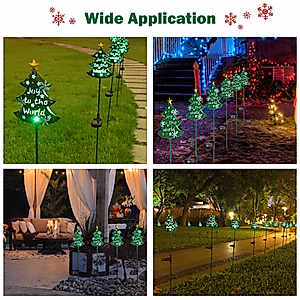 Yescom 4 Packs Solar Christmas Tree Stake Lights Solar Pathway Lights Waterproof Solar Stakes Lights for Outdoor Patio Garden